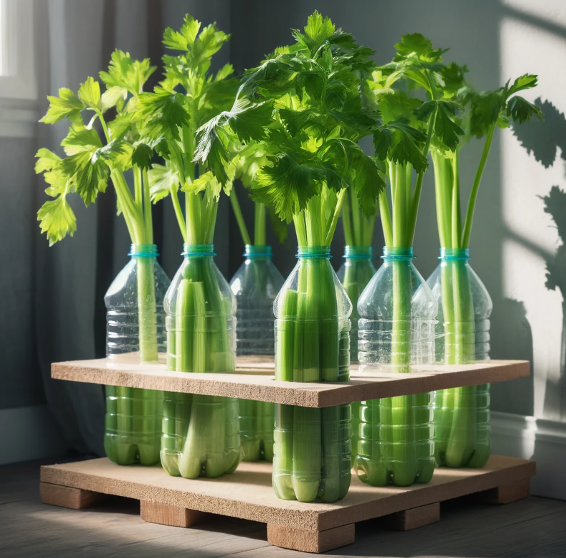 The idea of growing cheap hydroponic celery in recycled plastic bottles ...